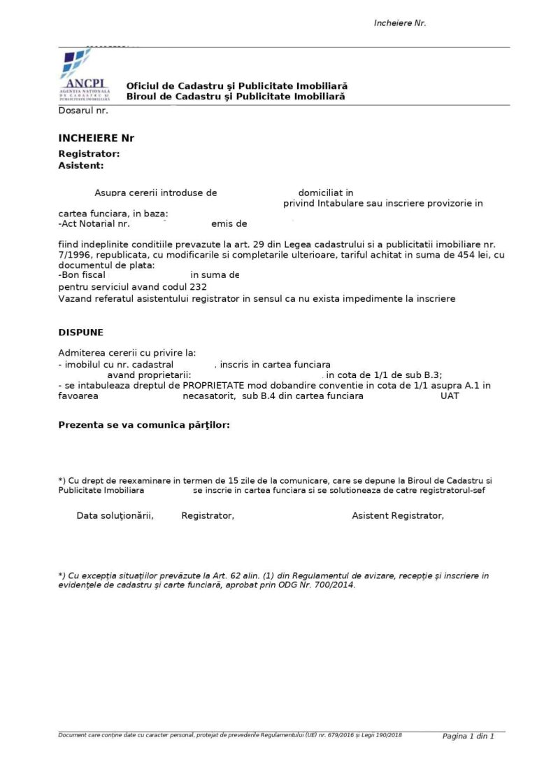 Identificare Numar Cadastral / Carte funciara WEB CONSULTATION